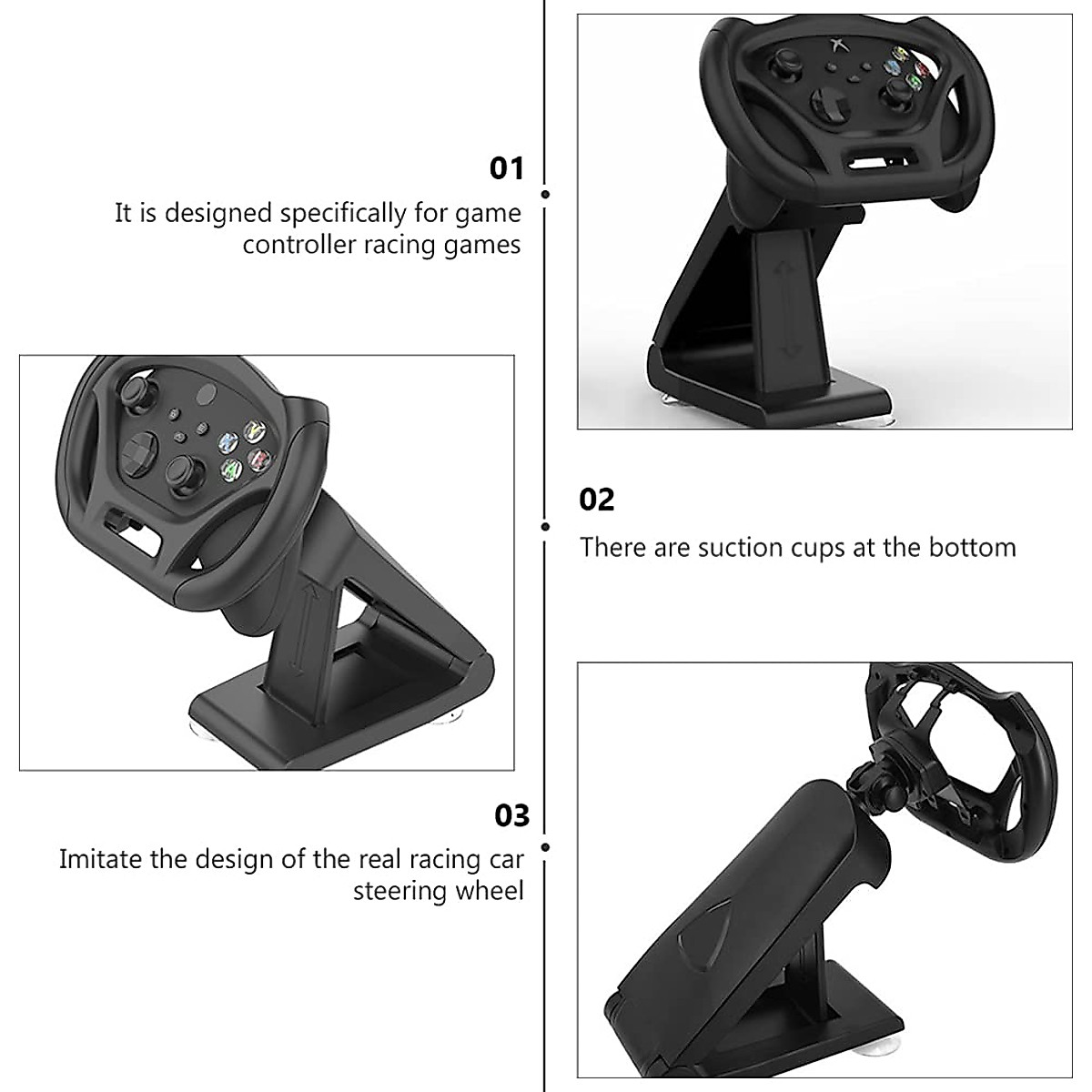 OSALADI Game Racing Wheel Simulator Handle Portable Racing Steering Wheel Stand with 4 Suction Cups Plastic Steering Wheel Compatible with Xbox Series, PC Gaming, Black