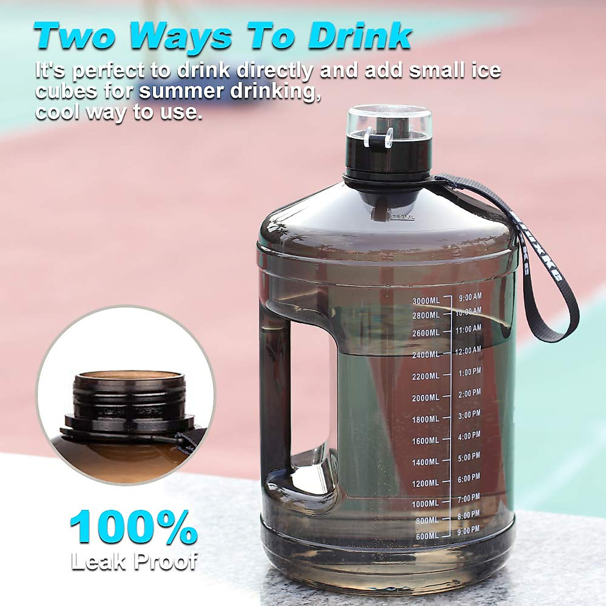 SLUXKE 1 Gallon Water Bottle Portable Water Jug Fitness Sports Daily Water Bottle with Motivational Time Marker,Leak-Proof, Wide Mouth, BPA Free Water Bottles for Sports Gym Fitness Work