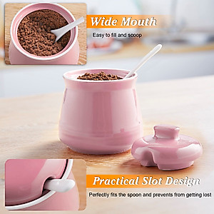 DAYYET Sugar Bowl with Lid and Spoon - 12 oz Ceramic Sugar Bowl with Spoon - Sugar Container for Coffee Bar - Sugar Jar Sugar Dispenser Bowl - Pink Kitchen Decor and Accessories