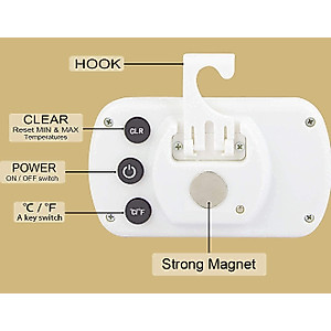 AEVETE Waterproof Digital Refrigerator Thermometer Large LCD Freezer Room Thermometer with Magnetic Back No Frills Easy to Read, 1 White 1 Black