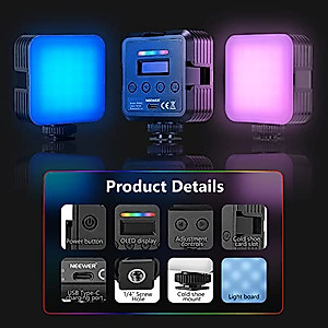 Neewer Magnetic RGB Video Light, 360° Full Color RGB61 LED Camera Light with 3 Cold Shoe Mounts/CRI 97+/20 Scene Modes/2500K-8500K/2000mAh Rechargeable Portable Photography Lighting
