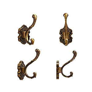 SDH Coat Hooks Wall Mounted - Decorative Towel Hooks - Aluminum Heavy Duty Wall Hooks for Hanging Coats, Purse & Clothes in Hallway, Closets, Bathroom - Pack of 2 Vintage Style Antique Brass Hooks