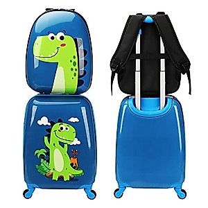 emissary Kids Luggage With Wheels For Boys - 18” Dinosaur Kids Suitcase With 14” Backpack - Kids Carry On Luggage With Wheels - Kids Suitcases For Boys and Girls - Hard - Sided Rolling Kids Suitcase