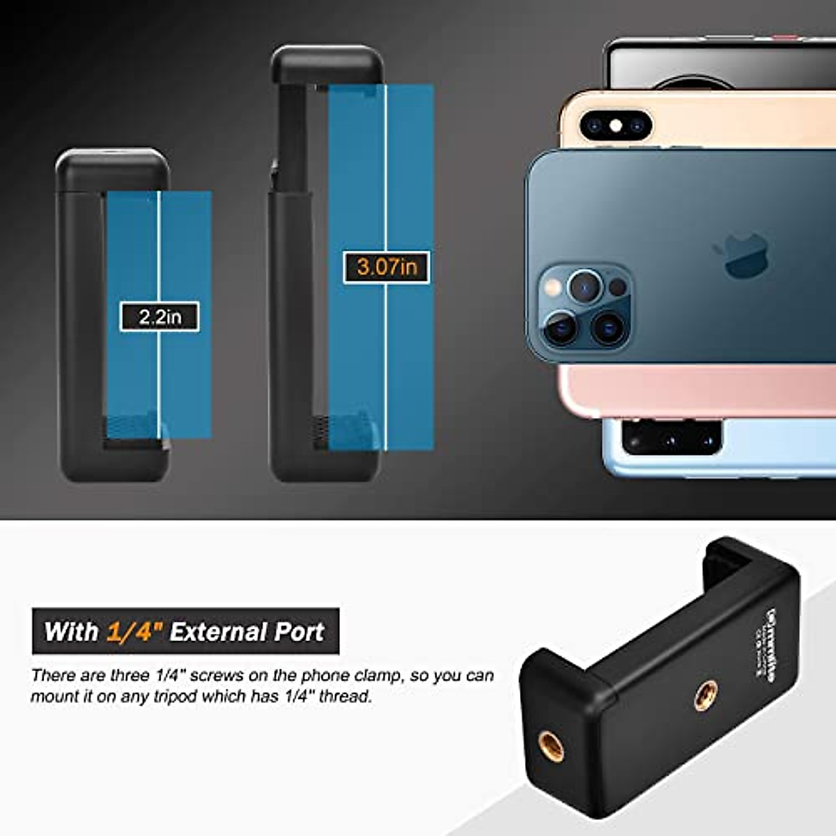 Commlite CM-L50 LED Camera Video Light, 50 LED 5700-6000K Dimmable Mini Panel Light for Smartphones and Cameras, fit for Canon, Sony, Nikon, iPhone, Samsung, Huawei Phones