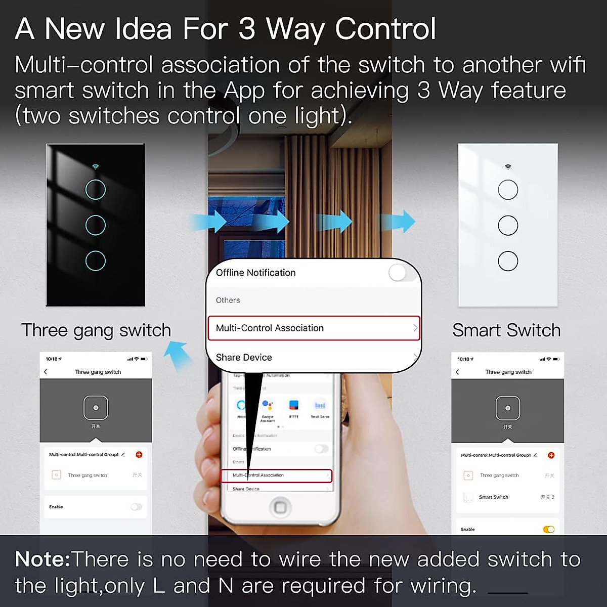 MOES 2.4GHz WiFi Wall Touch Smart Switch Neutral Wire Required, 3 Way Multi-Control, Glass Panel Light Switch Work with Smart Life/Tuya App, RF433 Remote Control, Alexa and Google Home Black 3 Gang