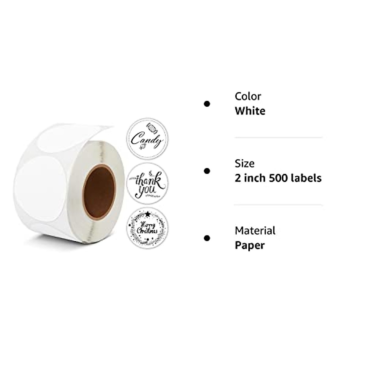 Dadarolly 2'' Round Thermal Labels, Circle Sticker Labels for Thank You Stickers Inventory, DIY Logo and Color Coding, Compatible with Munbyn, Rollo, Idrpt, Lablerange, Zebra, White, 1 Roll 500 Labels