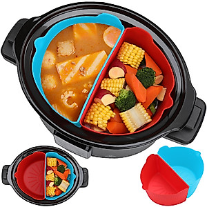 Slow Cooker Liners,LYHOLKEER Silicone Slow Cooker Liner for 6 QT Crockpot & Hamilton Beach,2 IN1 Reusable Slow Pot Divider Insert,Leakproof & Dishwasher Safe, BPA Free (Red+Blue)