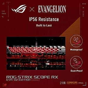 ROG Strix Scope RX EVA-02 Edition, 100% RGB Gaming Keyboard, ROG RX Blue Optical Mechanical Switches, IP57 Water Resistance, USB Passthrough, Wider Ctrl Key, Stealth Key, Macro Support, EVA-themed