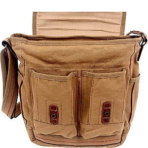 TSD Brand Turtle Ridge 4-Pocket Canvas Crossbody Bag (Olive)