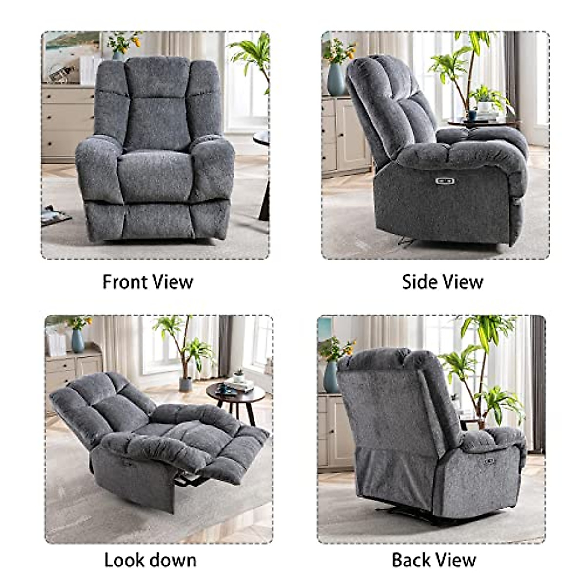 INZOY Electric Power Recliner Chair with USB Charge Port, Electric Reclining Recliner with Upholstered Seat, Overstuffed Single Sofa for Living Room Bedroom, Dark Grey