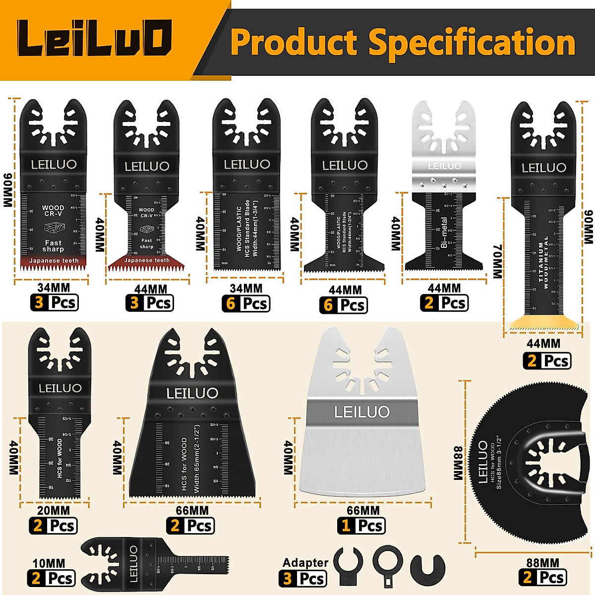LEILUO 116 Pcs Multitool Blade Kits Cutting and Sandpaper Oscillating Tool Accessories Universal Oscillating Saw Blades with Storage Bag Compatible with DeWalt Makita Dremel and More