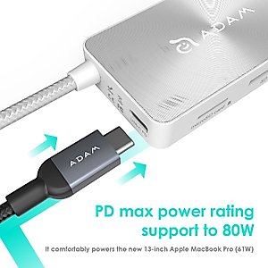 ADAM elements 5-in-1 USB C Hub - 80W USB C PD - SD Card/microSD Card Reader - 2 USB A 3.1 Ports - Portable, Durable Aluminum Case, Compatible for Mac, Windows, Chrome (CASA Hub PDC501, Silver)