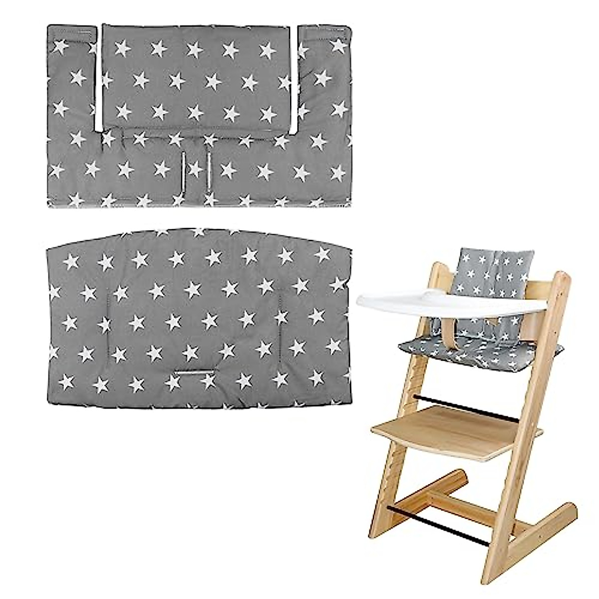 LLHQAMT for Stokke High Chair Cushion, Soft and Comfortable for Tripp Trapp High Chair Cushion, for Tripp Trapp Cushion Set Makes It Safer and More Comfortable for Baby to Sit On (Grey Star Pattern)