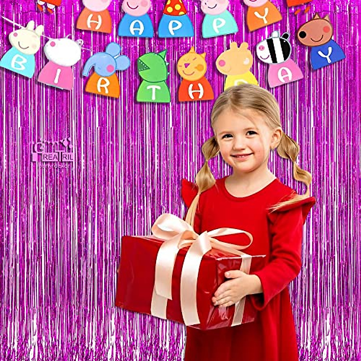 Hot Pink Tinsel Curtain Party Backdrop - GREATRIL Foil Fringe Curtain Photo Booth Streamers for Bachelorette Party Engagement Wedding Party New Years Eve Baby Shower Bridal Shower 2 PCS