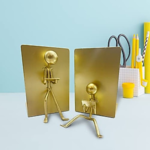 Ottimo Heavy Duty Metal Unique Office Desk Bookends for use as Bookshelf Decor, Home, Office or Kitchen Shelves. Unique, Cute and Decorative Book Stopper to Hold Books, Great Gift Idea (Gold)
