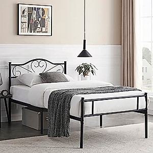 VECELO Metal Platform Bed Frame with Headboard & Footboard, Steel Slats Mattress Foundation, No Box Spring Needed, Twin, Matte Black