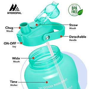 HydroPal 1 Gallon Water Bottles with Straw, 128 oz / 3.8L Water Bottle BPA Free Innovative 2-IN-1 Lid Gym Bottle with Times to Drink Motivational, Large for Sports Fitness Camping Water Jug One Gallon