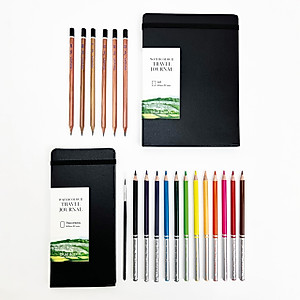 Blue Acorn Watercolour Journal Gift Set - Includes a Watercolour Travel Journal (60 Pages), an A5 Landscape Watercolour Travel Journal (60 Pages), 12 Water-Soluble Pencils and 6 Sketching Pencils