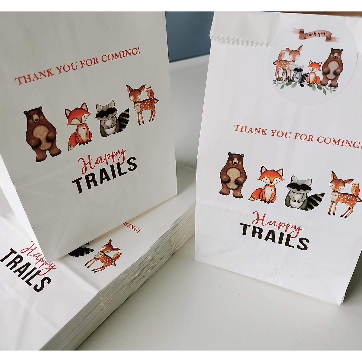 Yuzioey 36 Pack Woodland Baby Shower Bags, Forest Animals Gift Bags with 36 Thank You Stickers, Woodland Baby Shower Trails Bags, Woodland Baby Shower Decorations