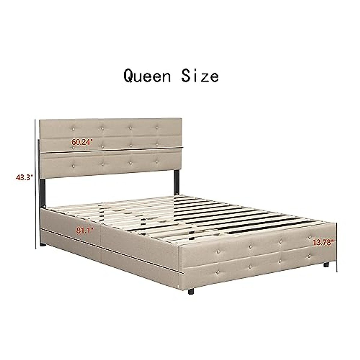 Prohon Upholstered Platform Bed with Trundle & 2 Drawers, Wood Bed Frame Queen Size, Modern Bedframes with Linen Tufted Headboard for Kids, Teen & Adults, No Box Spring Needed, Light Beige