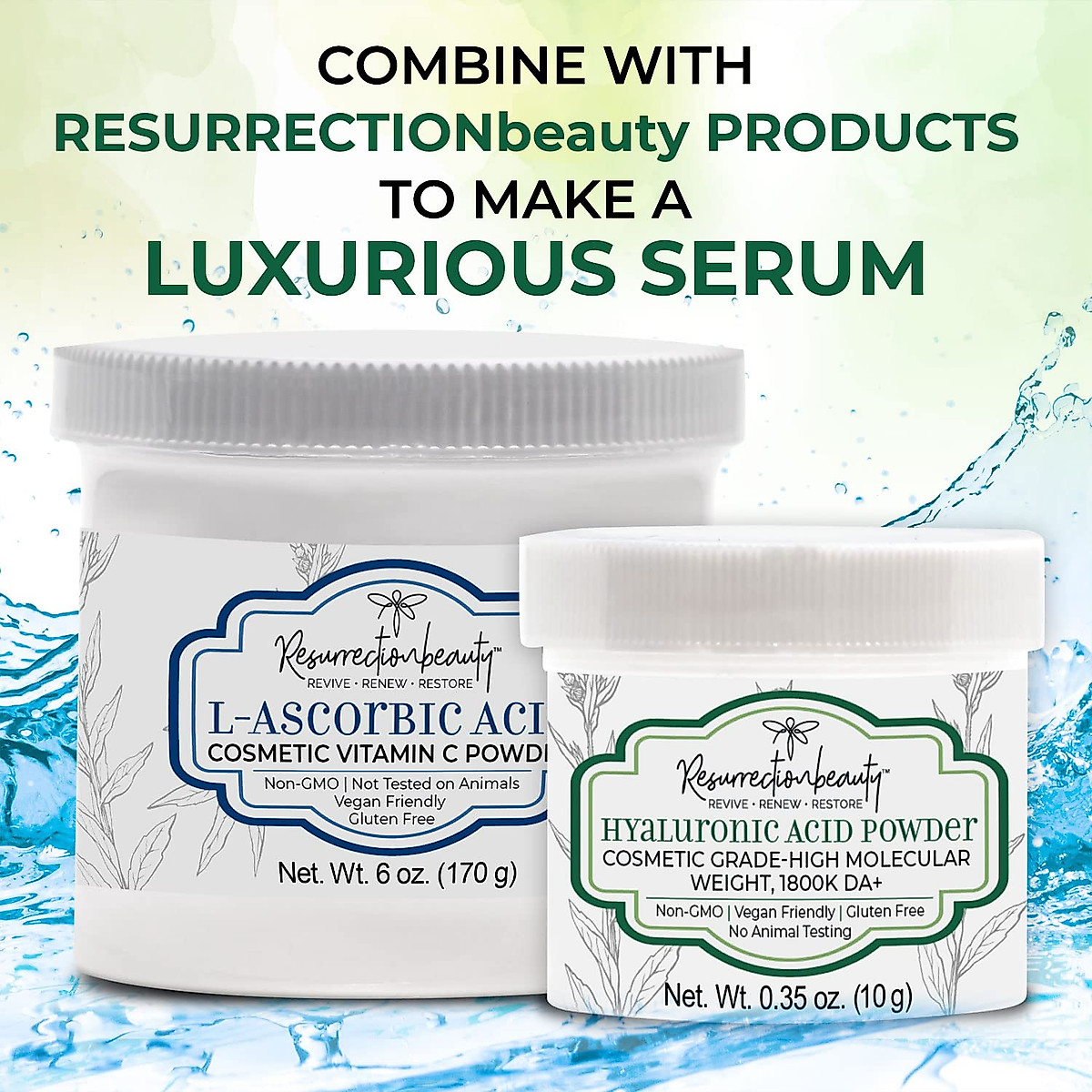 100% Pure L-Ascorbic Acid (Cosmetic Vitamin C Powder for Face) to Make Your Own Premium Beauty Serum, Skincare Mask Treatment, Hyaluronic Serums with Vit C & DIY Facial Skin Care Products 6 OZ