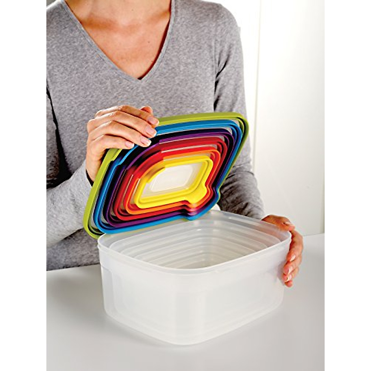 Joseph Joseph Nest Plastic Food Storage Containers Set with Lids Airtight Microwave Safe, 12-Piece, Multi-color