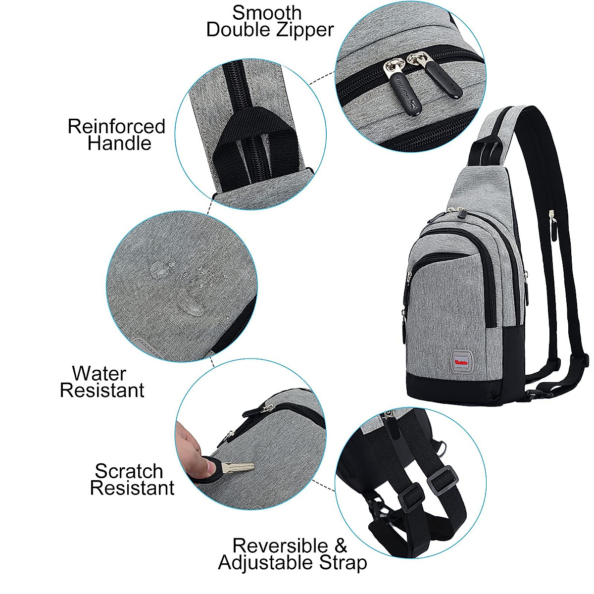 Peicees Small Sling Bag Backpack for Women Mens Crossbody Bag Backpack Hiking Shoulder Chest Daypack with Zipper Strap