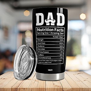 SANDJEST Dad Tumbler Gifts for Dad from Daughter, Son - Dad Nutrition Facts 20oz Stainless Steel Insulated Coffee Travel Mug Christmas, Birthday, Father's Day Gift