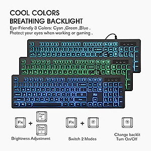 Rii Three Colors Backlit Business Keyboard,Gaming Keyboard and Mouse Combo,USB Wired Keyboard,RGB Optical Mouse for Gaming,Business Office