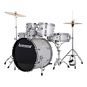 Ludwig Accent 5-piece Complete Drum Set with 20 inch Bass Drum and Wuhan Cymbals - Silver Sparkle