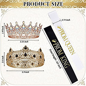 4 Pieces Gold King Crown Tiara Crowns for Men Women Prom Queen and King Satin Sash Rhinestone Crown for Wedding Graduation (AB Diamond, 5.9 x 2.5 Inch, 5 x 2 Inch)