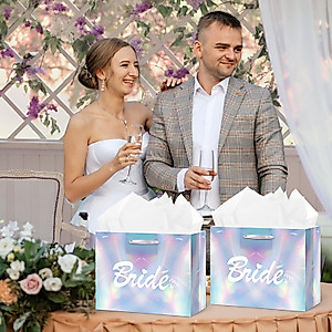 Bride Gift Bag Bridal Shower Gift Bags with Tissue Paper and Greeting Cards Christmas Bride Gift Wrapping Bag Engagement Wedding Shower Gift Bag for Bachelorette Party Anniversary Bride to Be Bags