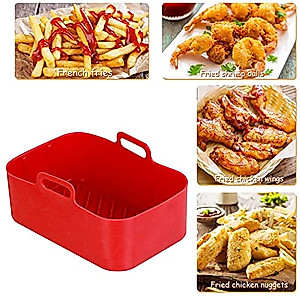 Ferenu Air Fryer Silicone Pot for Ninja Foodi Dual DZ201 Reusable Silicone Air Fryer Liner Rectangle Air Fryer Basket for Ninja 8 QT Air Fryer Easy Cleaning Food Safe Air Fryer Accessories (Red)