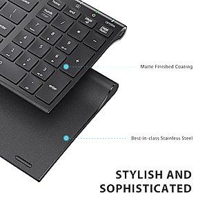 iClever Wireless Keyboard GKA22B Rechargeable Keyboard with Number Pad, Full-Size Stainless Steel Ultra Slim Keyboard, 2.4G Stable Connection Wireless Keyboard for iMac, Mackbook, PC, Laptop