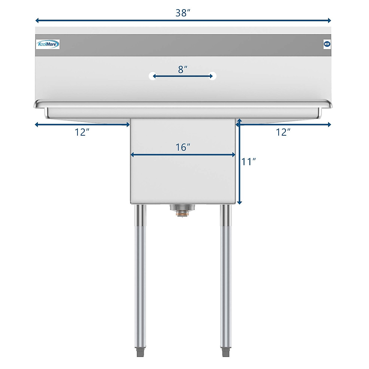 KoolMore 1 Compartment Stainless Steel NSF Commercial Kitchen Prep & Utility Sink with 2 Drainboards - Bowl Size 14" x 16" x 11", Silver