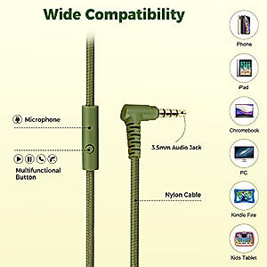 Yomuse C89 Kids Headphones, Wired Headphone with Microphone, On Ear Headphone with Adjustable, Foldable Headphones for School Travel Children Girls Boys Adults (Camo Green)