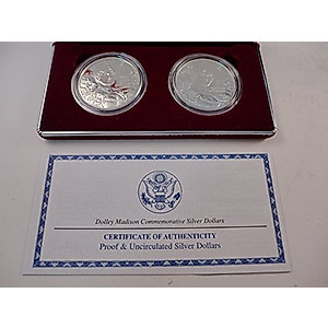 1999 Dolley Madison Silver Dollars Two Piece Set Proof and Uncirculated Gem Uncirculated
