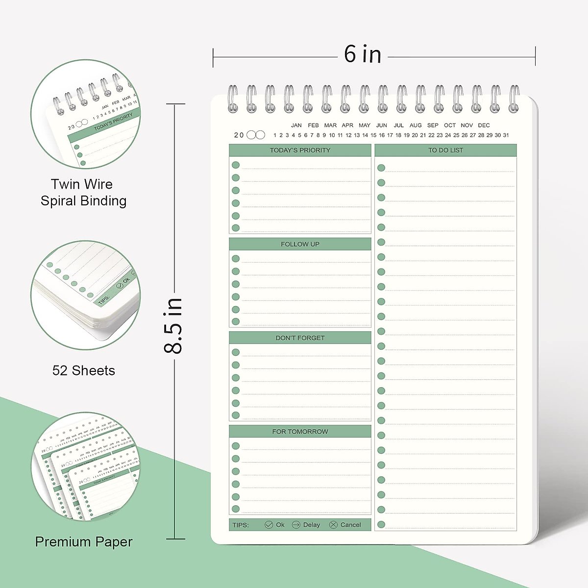 Daily To Do List Notepad, Daily Planner Notepad Undated With 52 Sheet, Appointment book for Top Priorities, Meeting, Follow up, Notes, 1 Pack, Pink(5.5"x8.5")