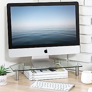 FITUEYES Monitor Stands Curved Glass Computer Risers with Height Adjustable for PC Monitors, Laptops, Computers & TVs，DT105002GC