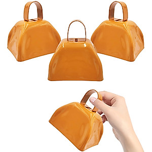 The Dreidel Company Metal Cowbell Noisemaker Cheering Bell, New Years, School Classroom, Wedding Bells & Chimes Percussion Musical Instruments Call Bell Alarm, 3" (Pack of 12) (Orange)