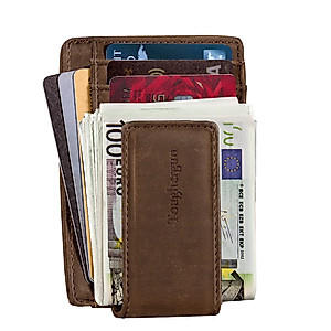 Toughergun Genuine Leather Magnetic Front Pocket Money Clip Wallet RFID Blocking(Coffee)