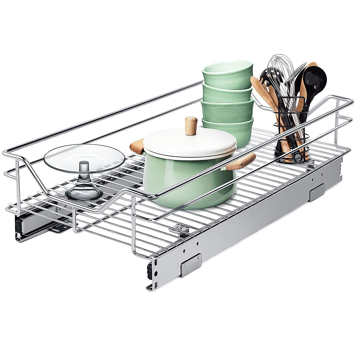 BBLHOME Pull Out Cabinet Drawer Organizer,Heavy Duty Slide Out Pantry Shelves Sliding Drawer Storage for Bathroom, Kitchen, Home, 11" W x 21" D,Chrome Finish