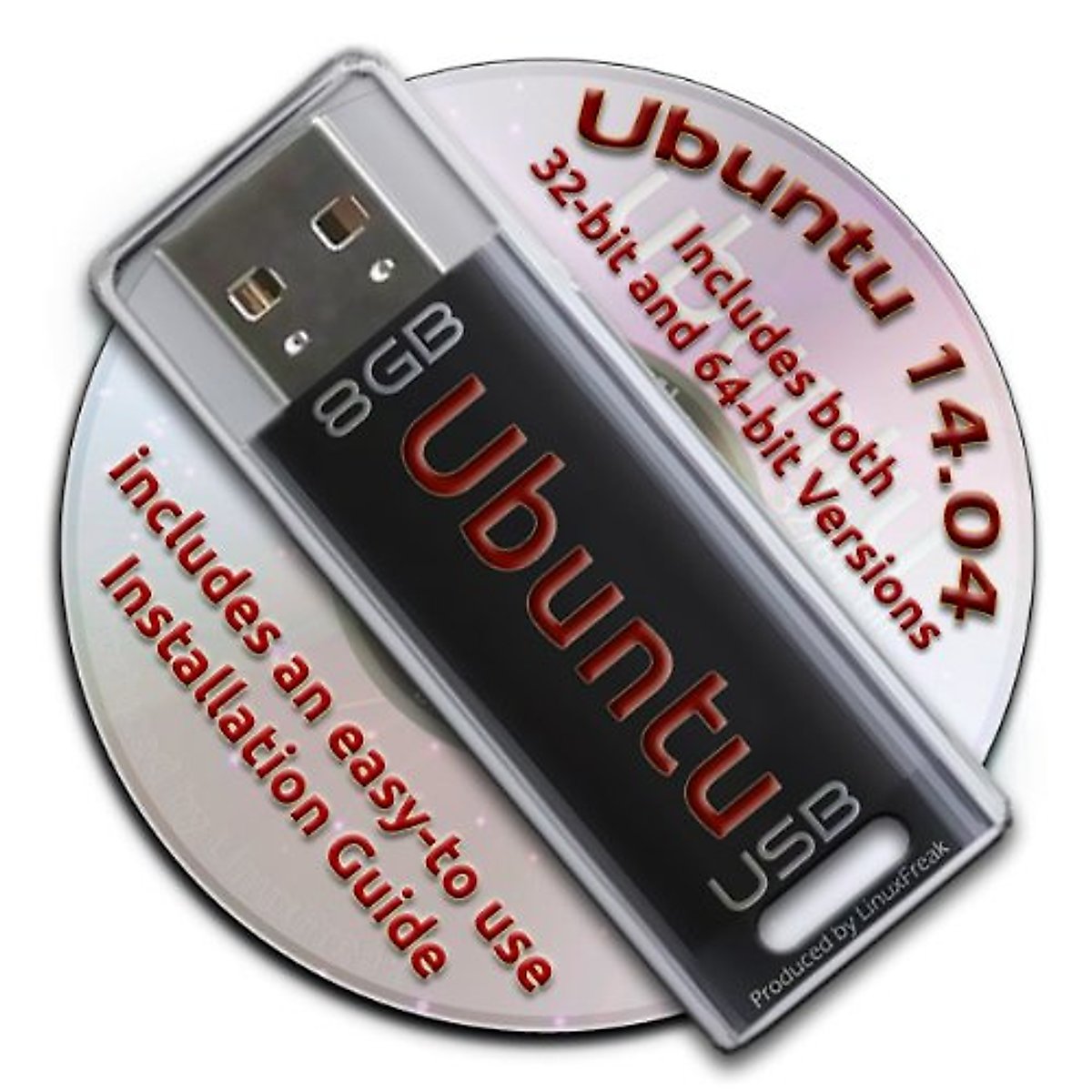 Ubuntu Linux 14.04 Bootable 8GB USB Flash Drive - Contains Both 32-bit and 64-bit.