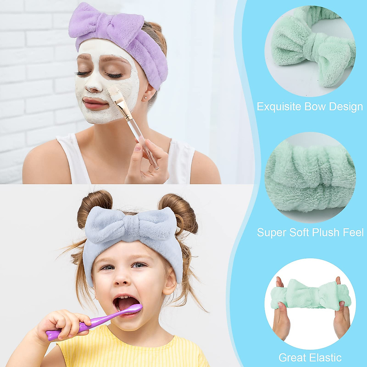 Yinder 40 Pack Bow Spa Headband Coral Fleece Makeup Headband Soft Face Wash Headband Cosmetic Skin Care Headbands Facial Head Wraps Cute Bow Head Bands for Women Girls Shower Supplies (Pure Style)
