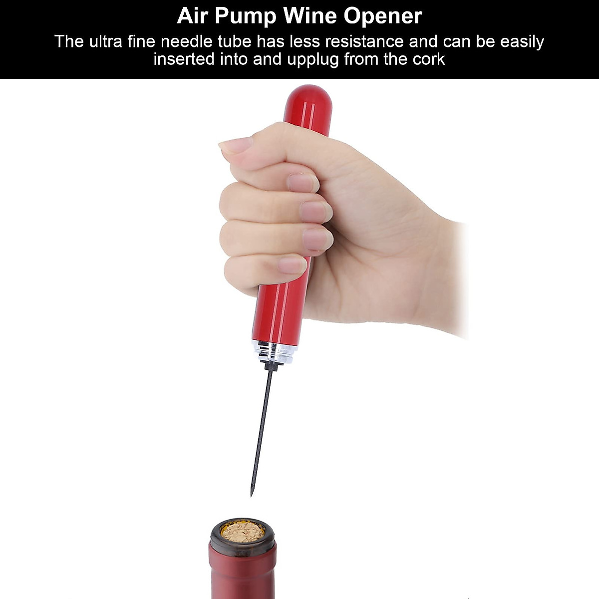 Ladieshow Air Pump Wine Bottle Opener Air Pressure Wine Opener Portable Handheld Needle Tube Pen Shape Stainless Steel Cork Remover for Home Party(Red)