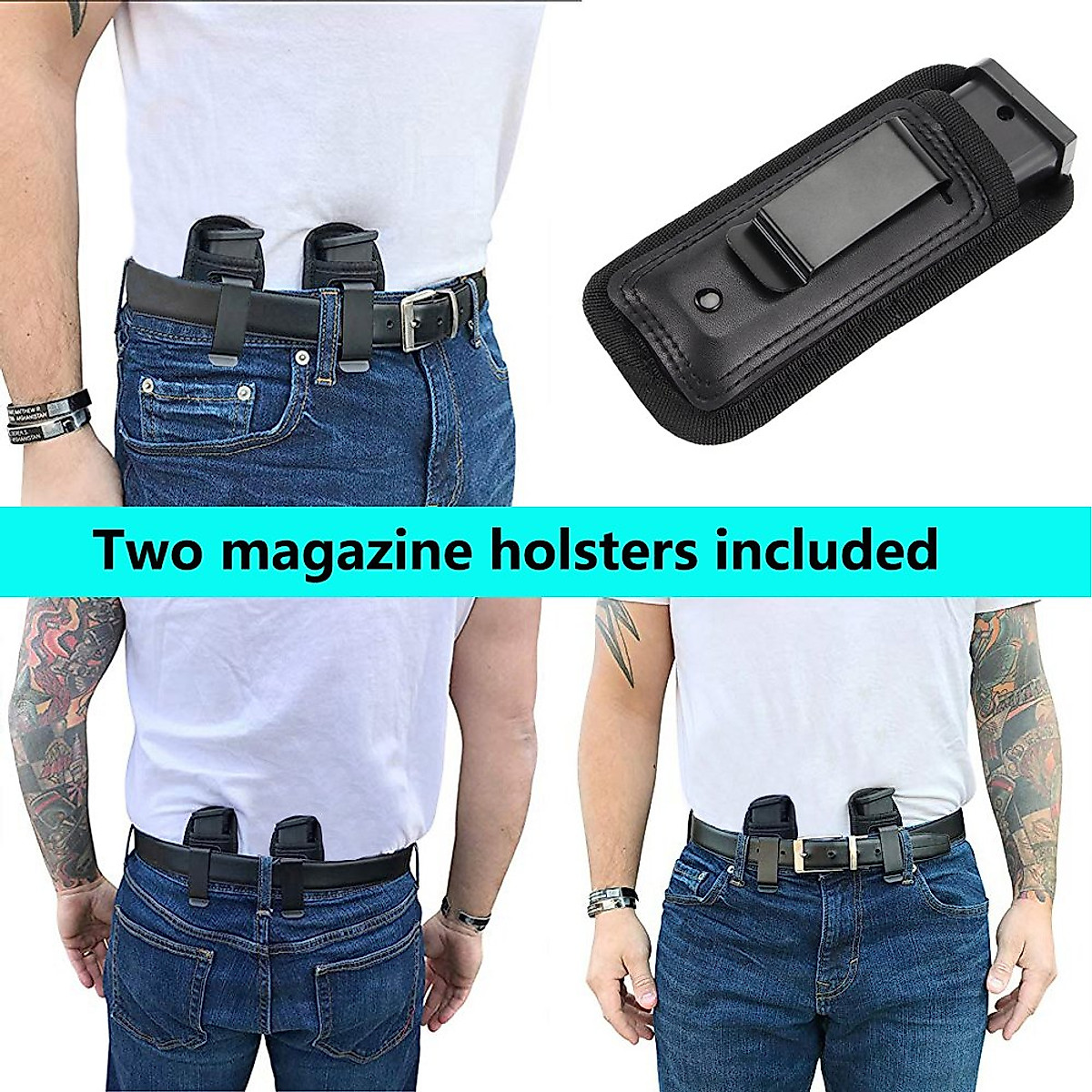 TACwolf 2 Pack IWB Inside Waistband Pistol Handgun Magazine Holster Pouch for Concealed Carry Universal Single Double Stack Mags for Glock17 26 19 Sig Sauer S&W Springfield XD Ruger 9mm/.45