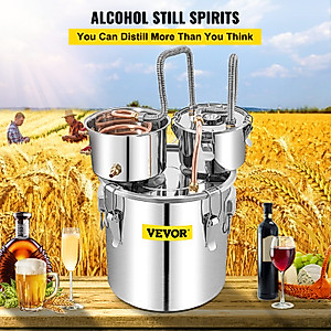 VEVOR Alcohol Still, 13.2Gal / 50L Stainless Steel Water Alcohol Distiller Copper Tube Home Brewing Kit Build-in Thermometer, Silver & Hydrometer - Alcohol, 0-200 Proof and Tralle