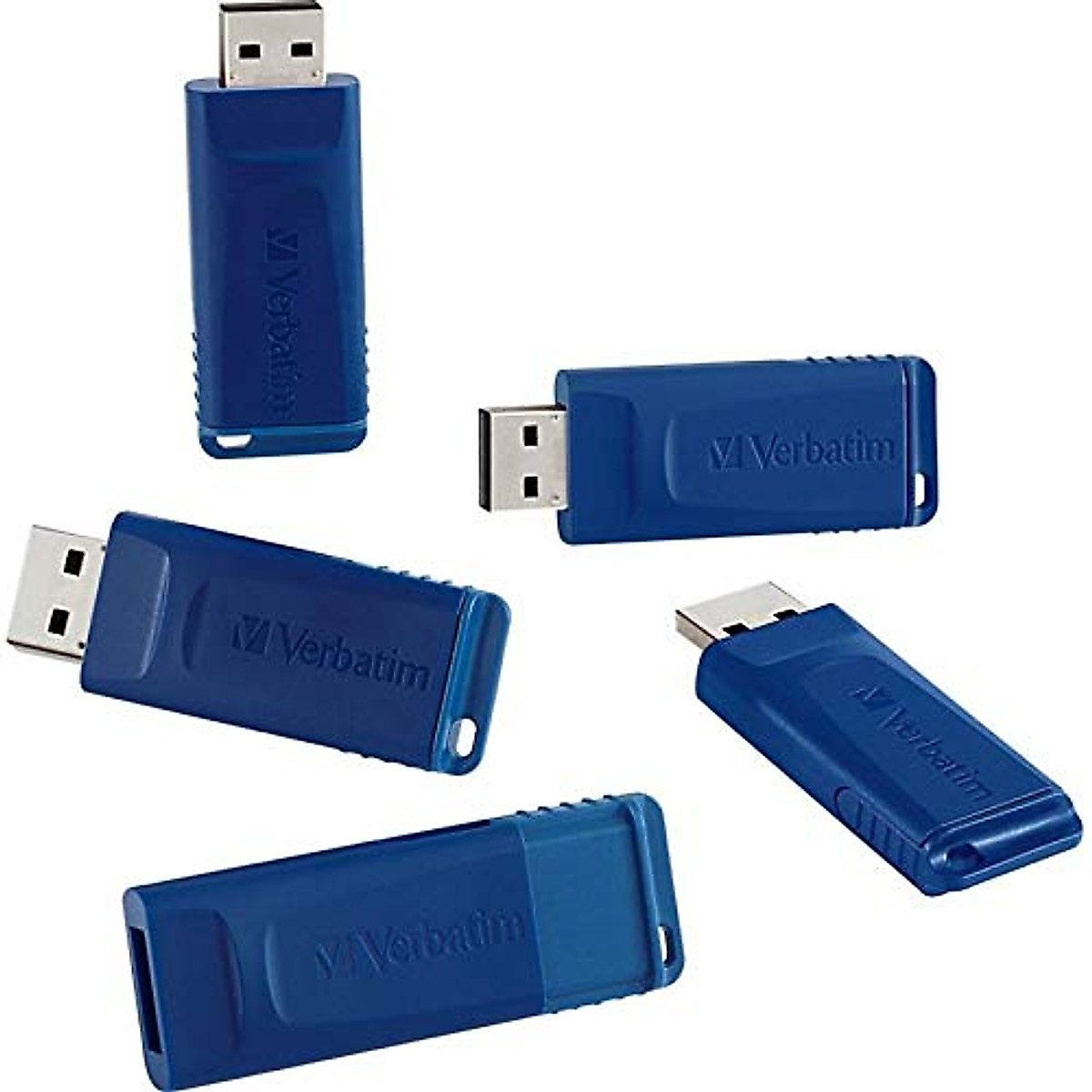 Verbatim 8GB Retractable USB 2.0 Flash Thumb Drive with Microban Antimicrobial Product Protection – Five Pack Blue