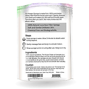 Konjac Sponge Set: Organic Skincare Facial for Natural Exfoliating and Deep Pore Cleansing 5 Piece Sampler Pack Infused with Charcoal, Turmeric, Green Tea