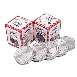 Mason Jar Lifestyle Rust Proof Stainless Steel Storage Lids with Silicone Seals (5 Pack, Regular Mouth)